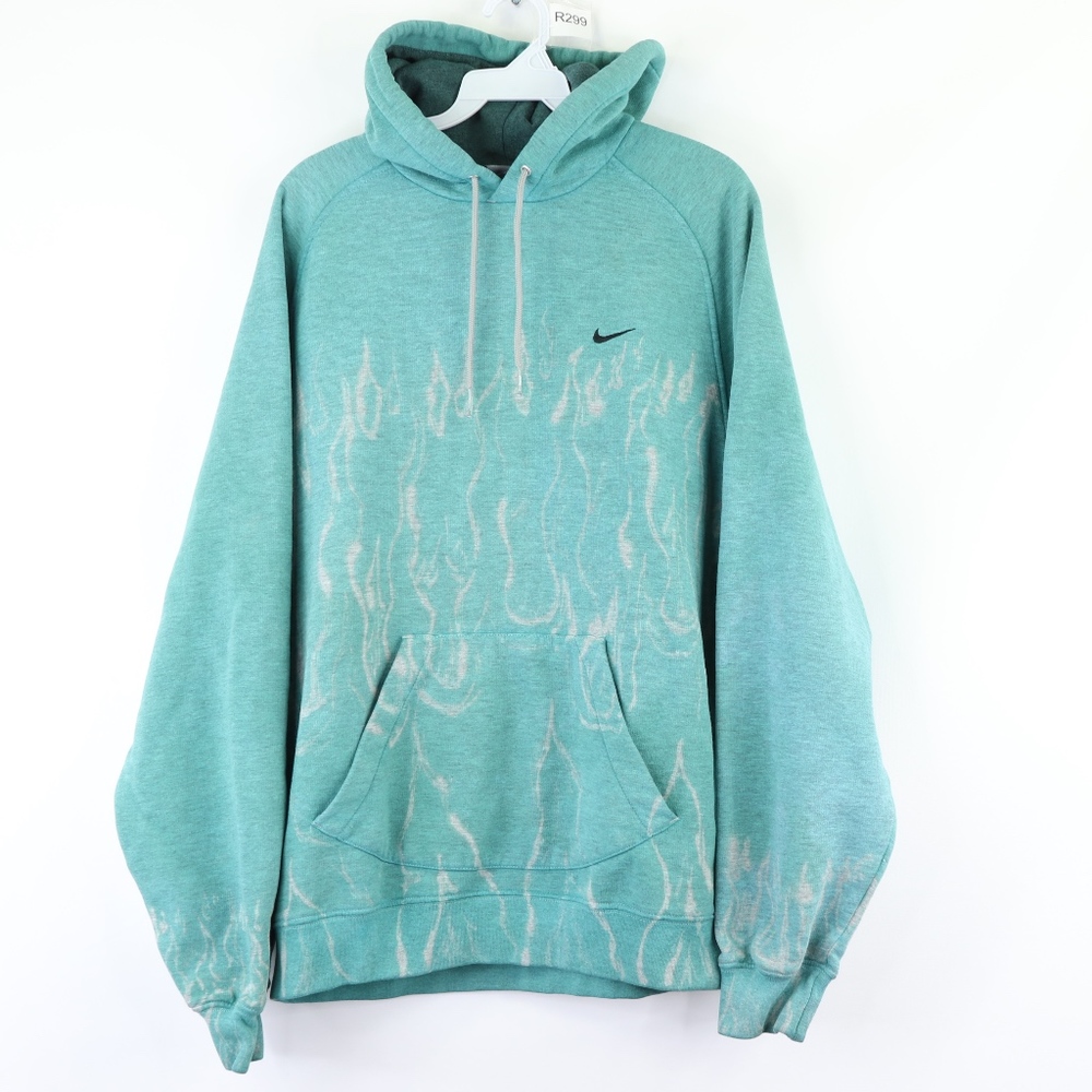 90s Nike Mens Medium Flame Swoosh Logo Hoodie Teal - Gem